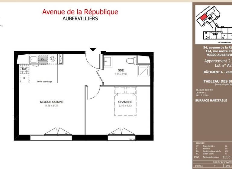 Appartement à louer T2/F2 41 m² 818 € Firmin Genier Aubervilliers (93300)